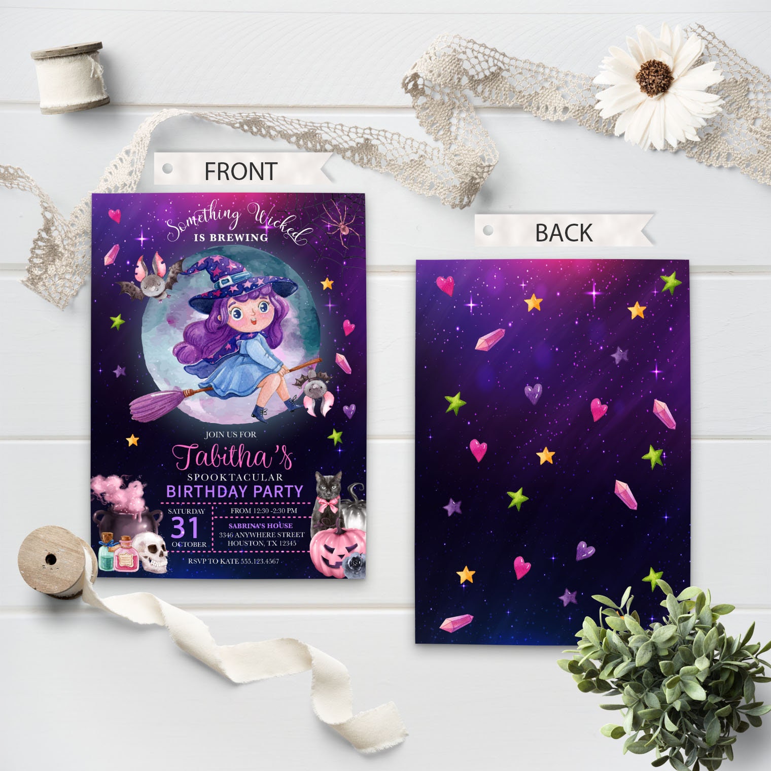 Little Witch Halloween Birthday Invitation: Editable Costume Party ...