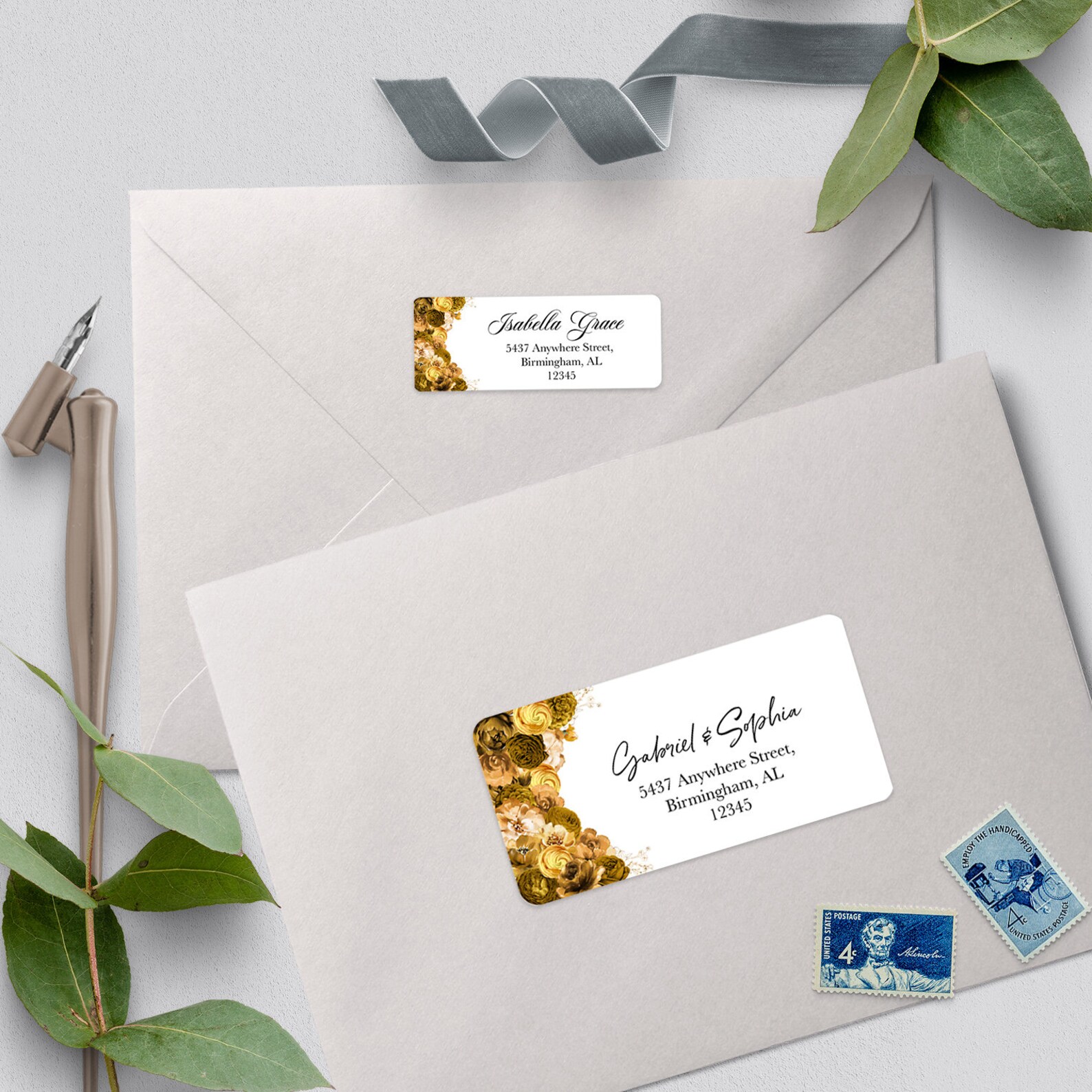 EDITABLE Address Label, Elegant Gold Floral Quinceanera Address Labels ...