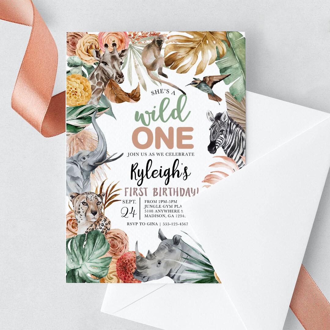 Editable Boho Jungle Safari Birthday Invitation Template (corjl) - Etsy