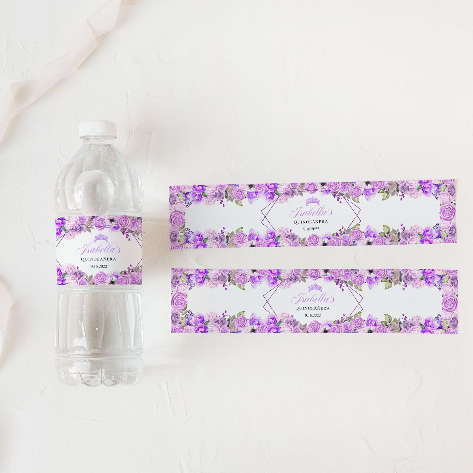 EDITABLE Labels Elegant Lilac Purple Floral Quinceanera Water - Etsy