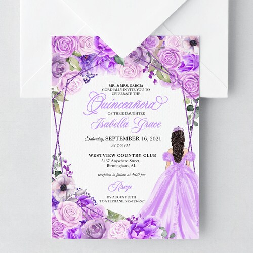 Lilac Purple Floral Quinceañera Invitation Printable EDITABLE - Etsy