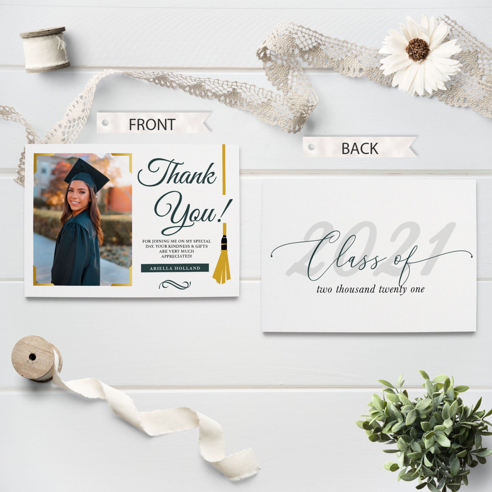 Editable Graduation Thank You Photo Card: Printable Invitation (corjl ...