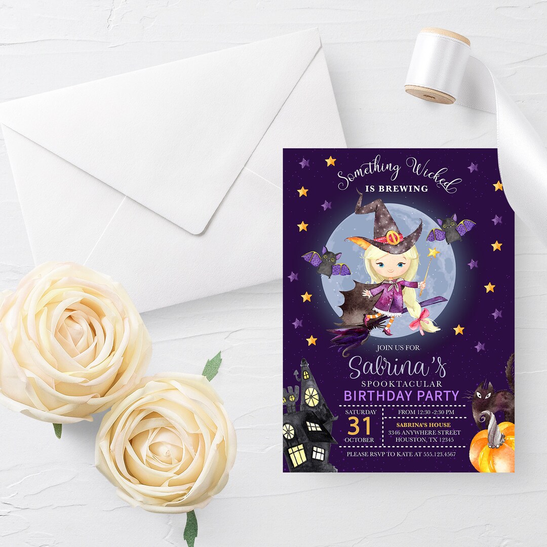 EDITABLE Invitation, Little Witch Halloween Birthday Party Invitation ...