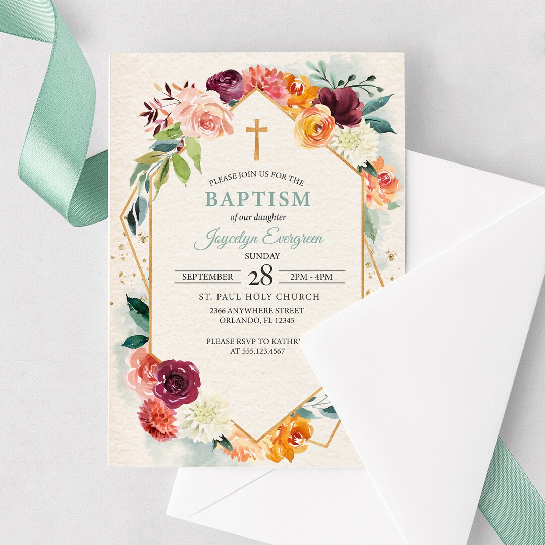 Rustic Autumn Floral Baptism Invitation: Editable Template (corjl) - Etsy