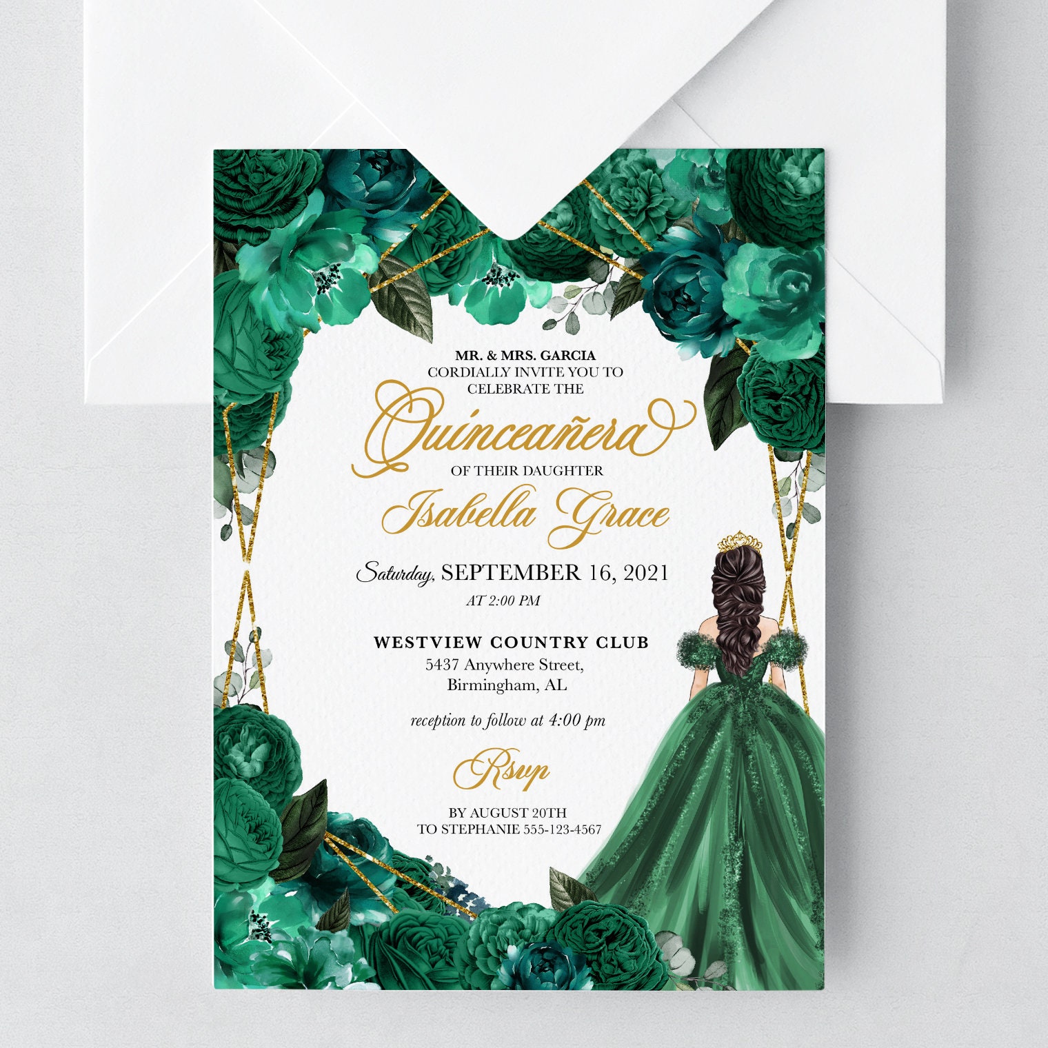 EDITABLE Invitation Emerald Green Floral Quinceanera - Etsy EDITABLE Invitation Emerald Green Floral Quinceanera - Etsy