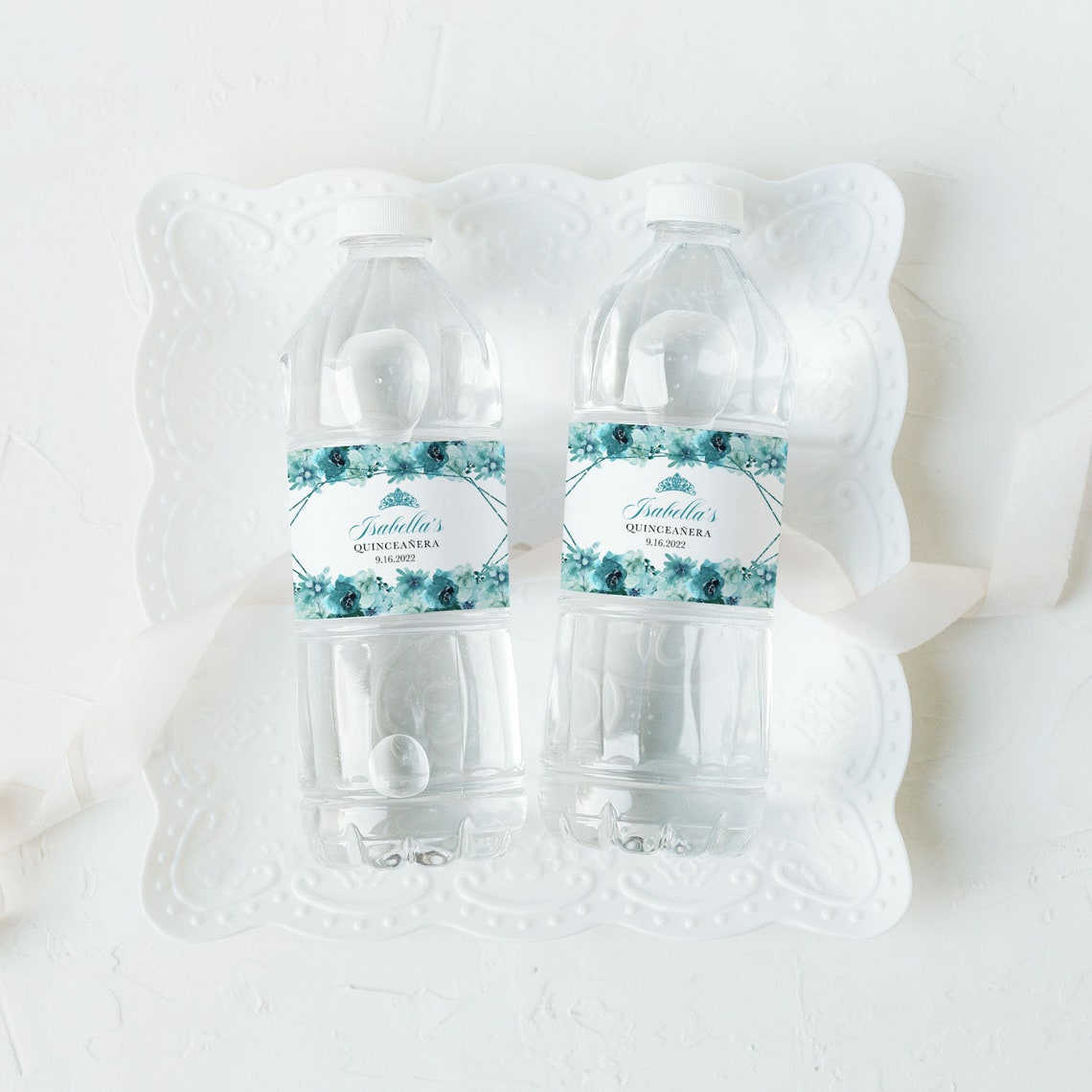 EDITABLE Labels Elegant Teal Turquoise Floral Quinceanera - Etsy