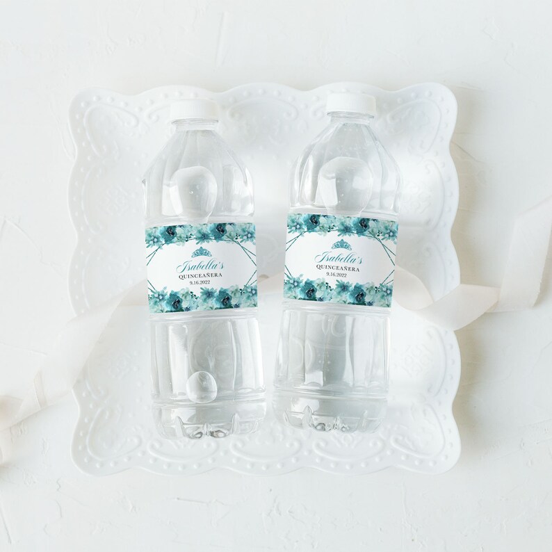 EDITABLE Labels Elegant Teal Turquoise Floral Quinceanera - Etsy