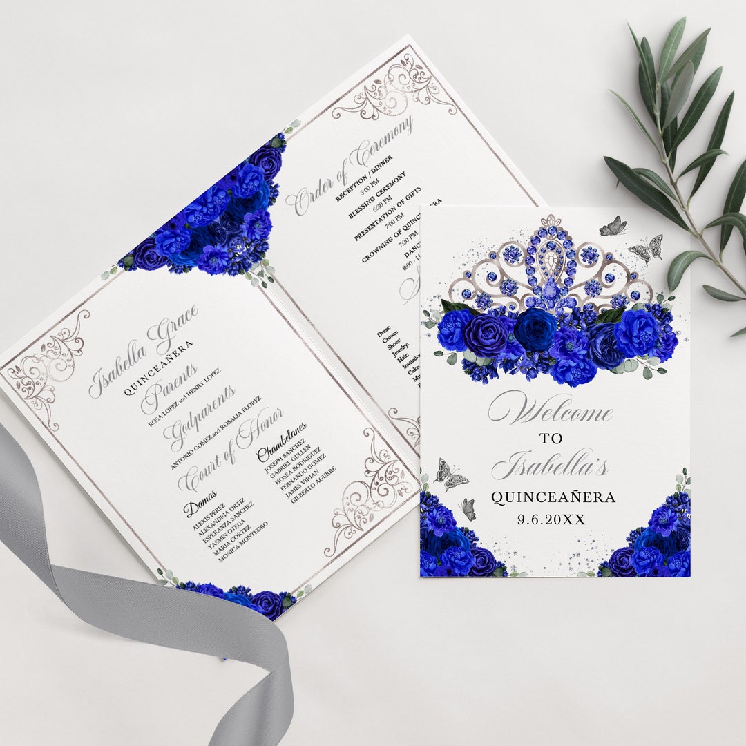 EDITABLE Program Template, Royal Blue & Silver Tiara Princess ...