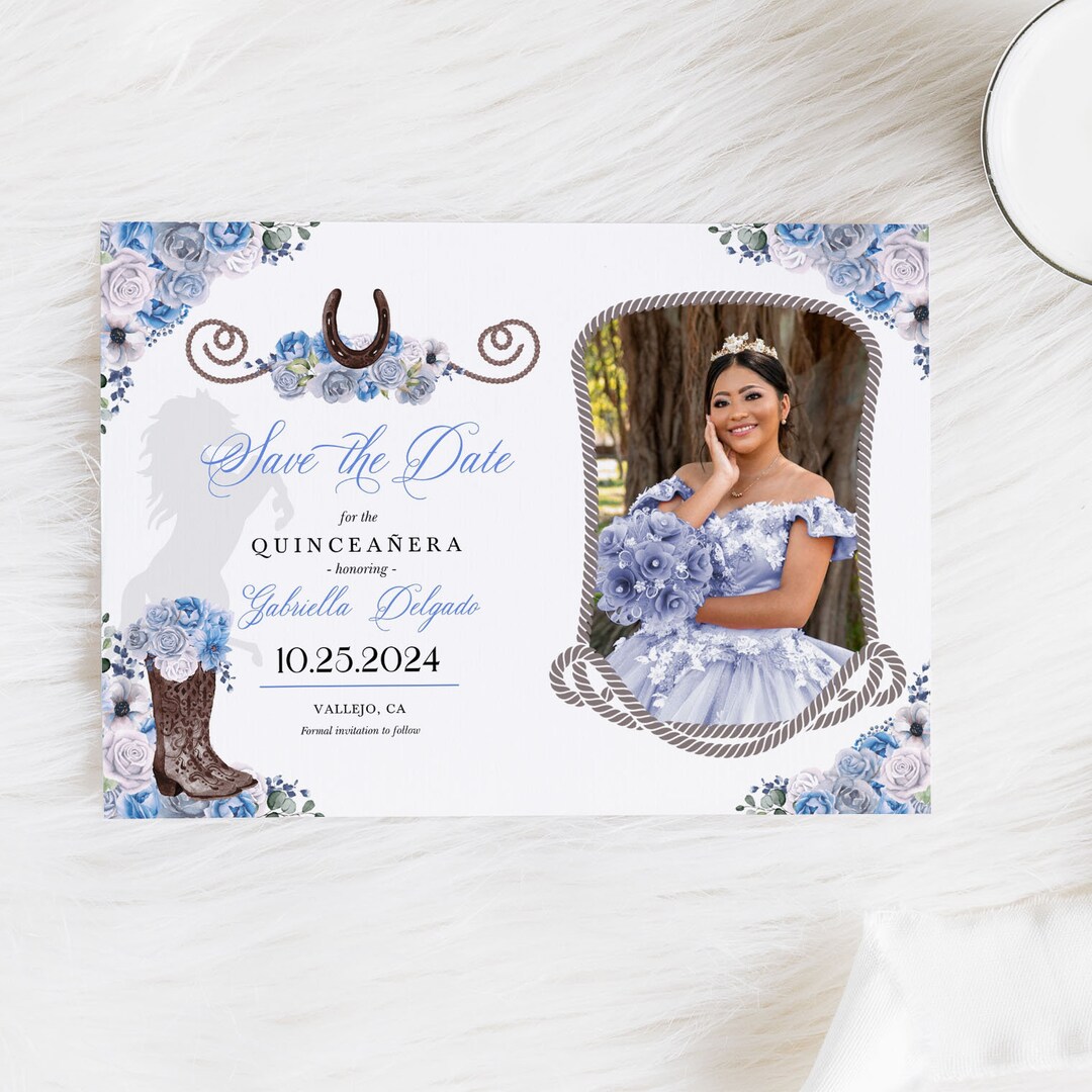 Editable Blue Western Quinceanera Save the Date (corjl Template) - Etsy