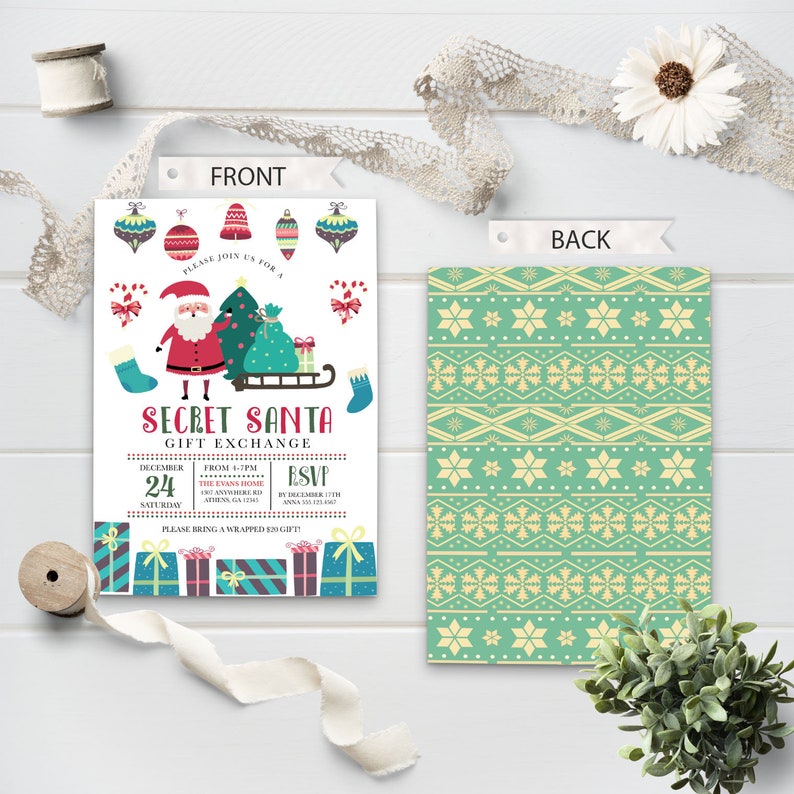 EDITABLE Invitation Secret Santa Gift Exchange Party - Etsy