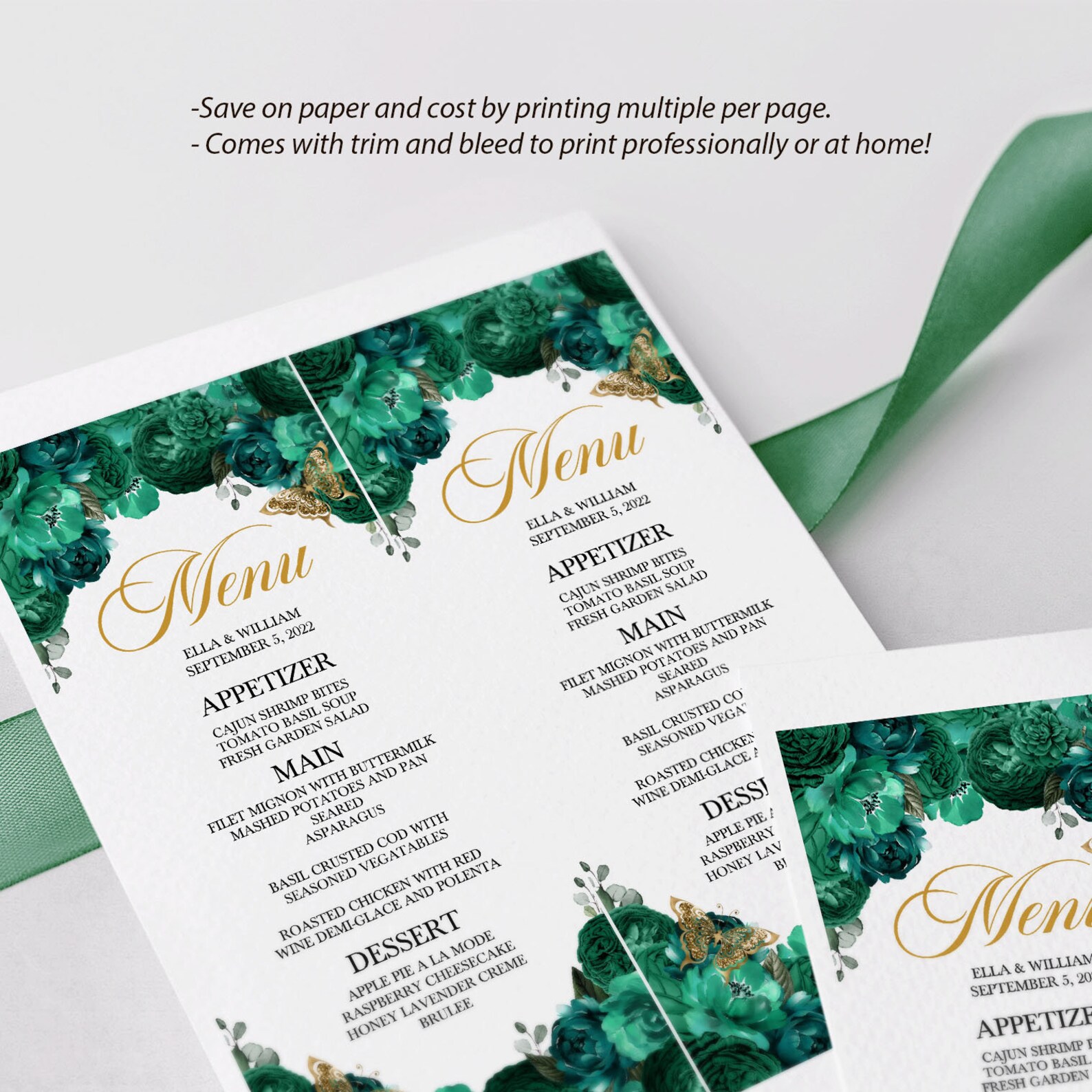 EDITABLE Menu Template Elegant Emerald Green Floral - Etsy