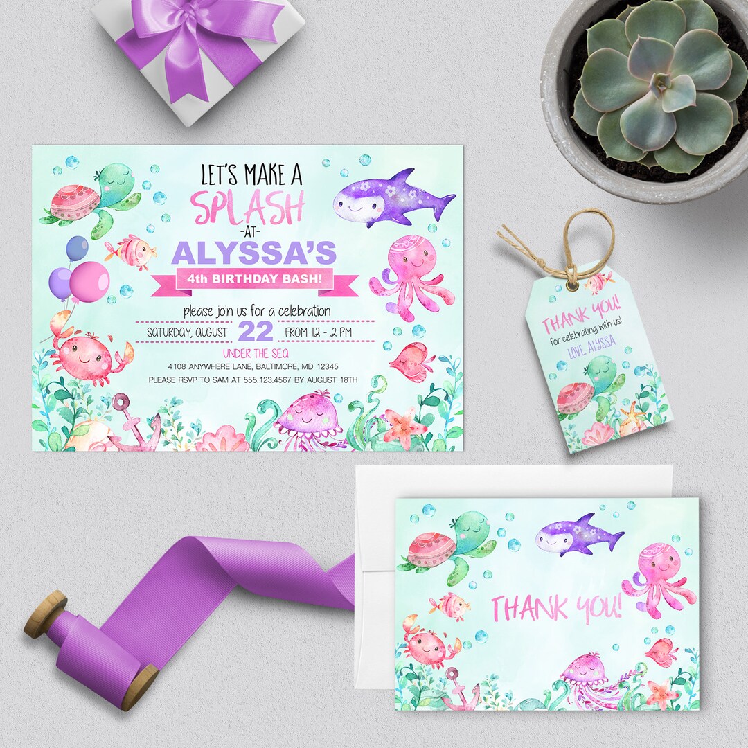 EDITABLE Invitation, Splash Birthday Invitation Bundle, Printable ...