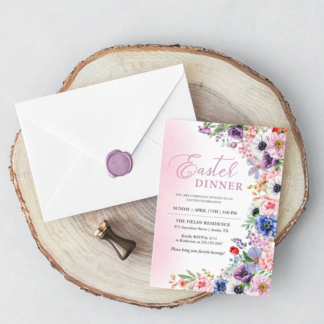 EDITABLE Invitation, Spring Flowers Easter Brunch Invitation, Easter ...