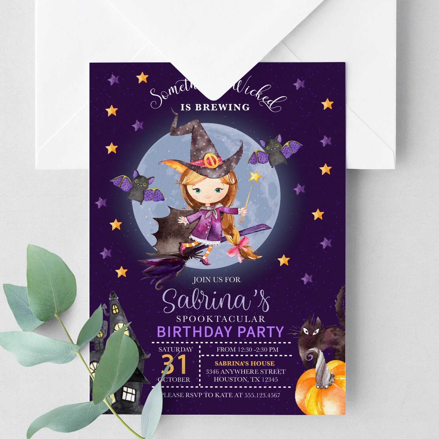 Little Witch Birthday Invitation: Halloween Costume Party (editable ...