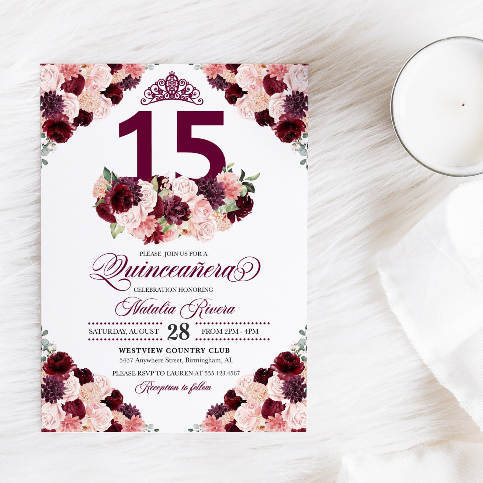EDITABLE Invitation Elegant Burgundy & Pink Floral - Etsy