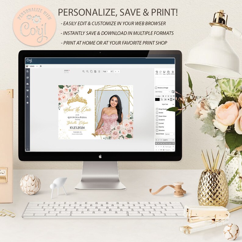 Blush Pink Floral Quinceanera Save the Date Invitation (editable ...