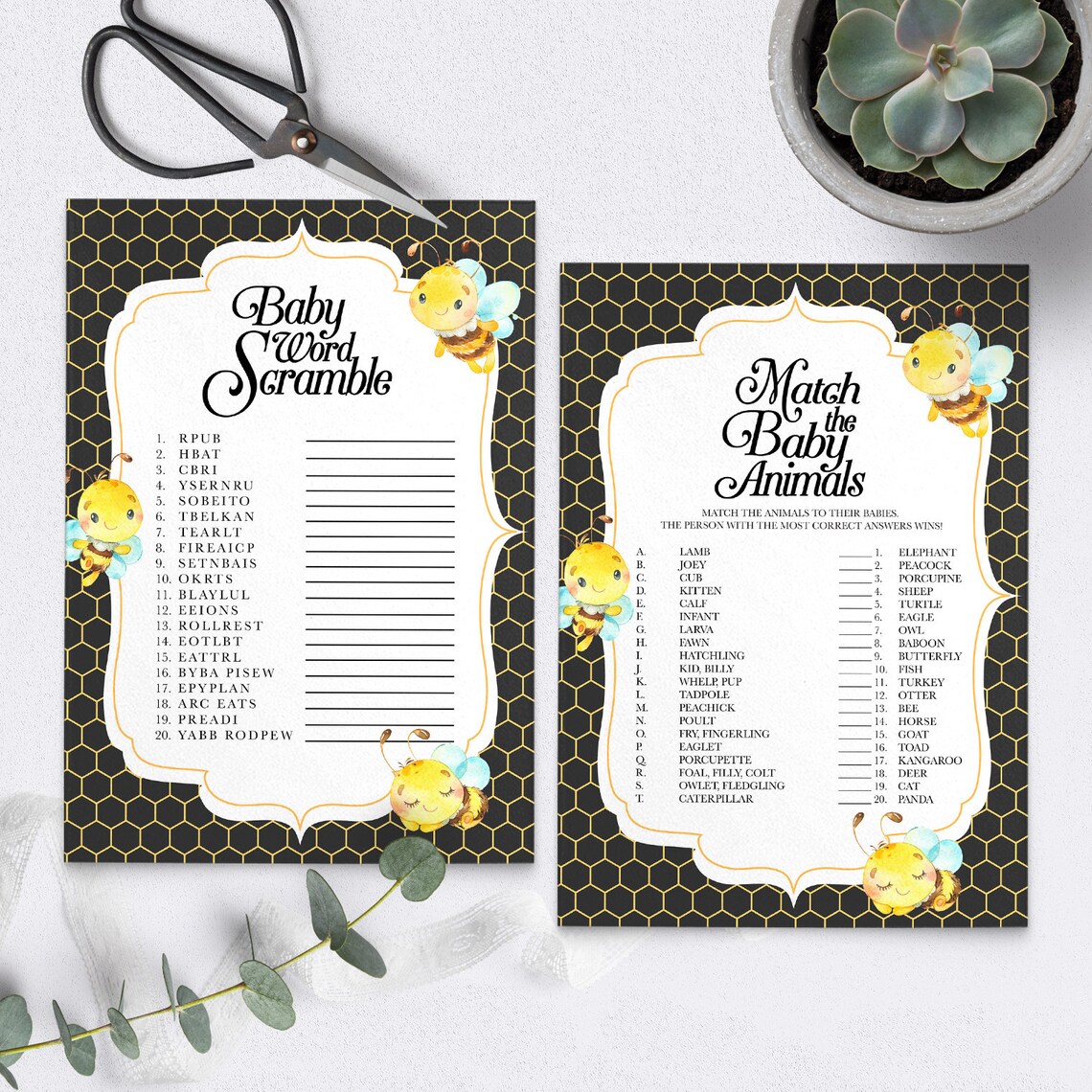 Bee Baby Shower Game Bundle Bumble Bee Baby Shower Games | Etsy