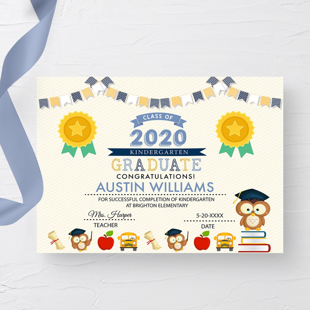 EDITABLE Kindergarten Graduation Certificate, Diploma, Preschool ...