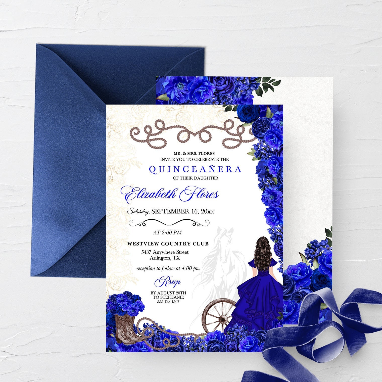 EDITABLE Invitation Royal Blue Western Ranchero Quinceanera - Etsy