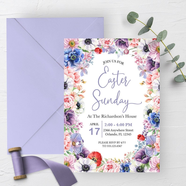 EDITABLE Invitation Spring Flowers Easter Brunch Invitation - Etsy