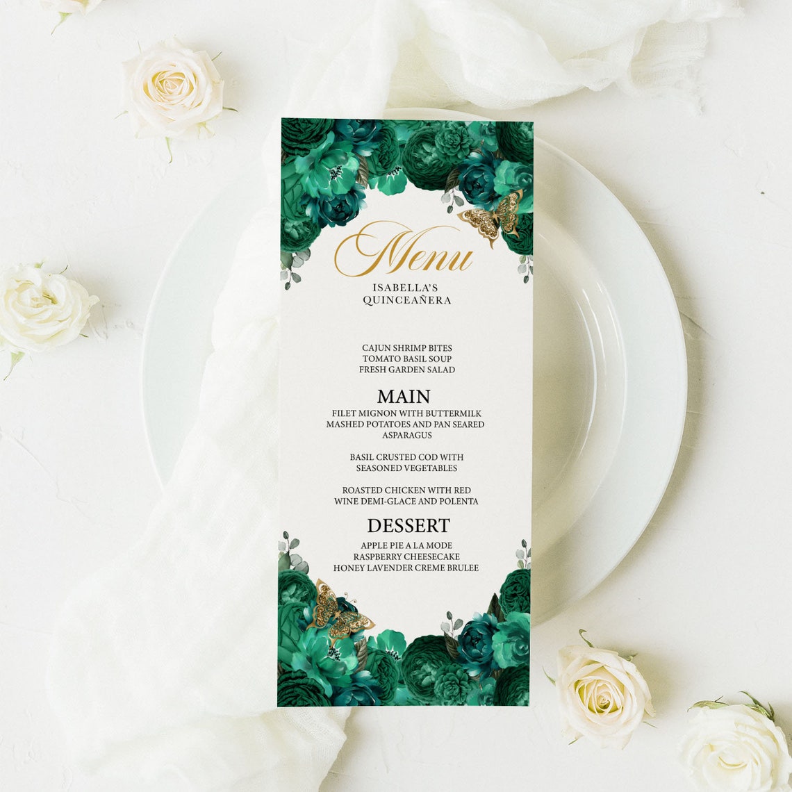 EDITABLE Menu Template Elegant Emerald Green Floral | Etsy