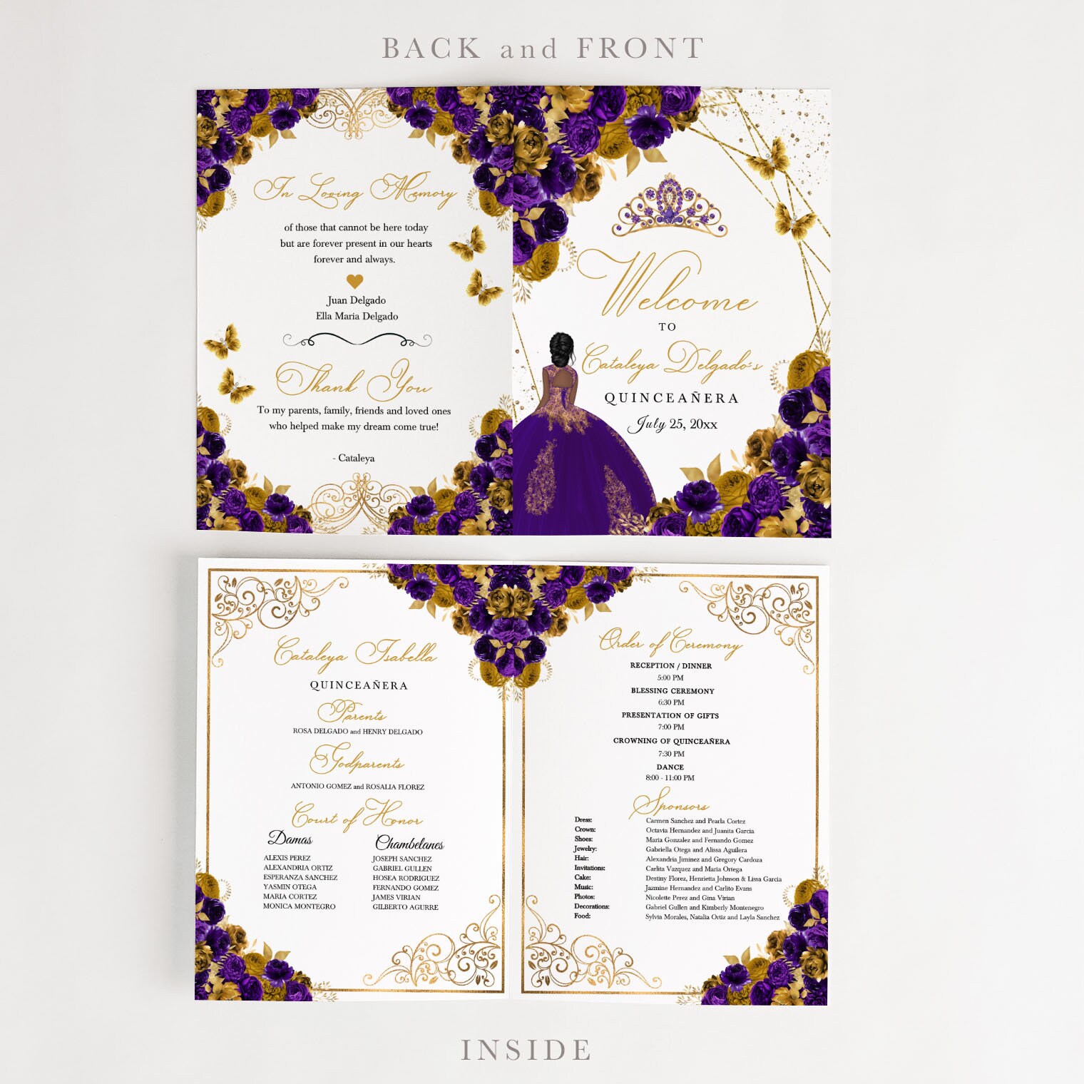 EDITABLE Program Template Purple & Gold Floral Quinceanera - Etsy