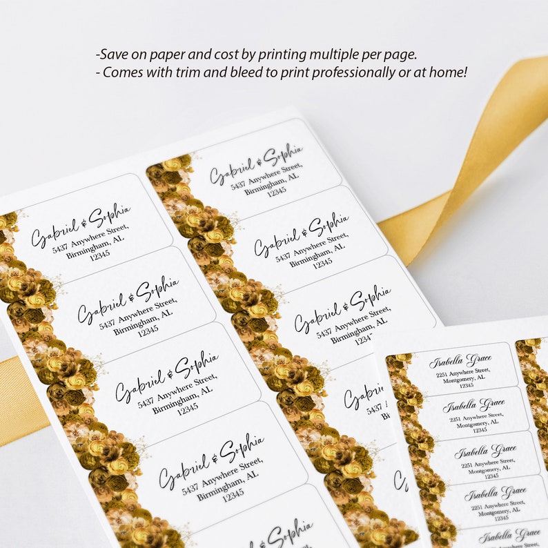 EDITABLE Address Label, Elegant Gold Floral Quinceanera Address Labels ...
