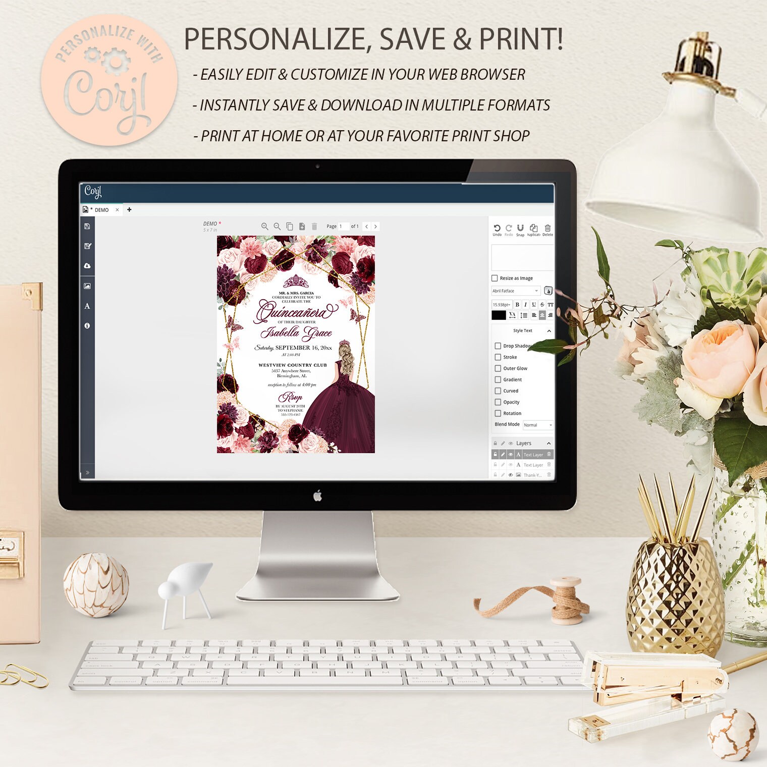 EDITABLE Invitation Elegant Burgundy & Pink Floral - Etsy