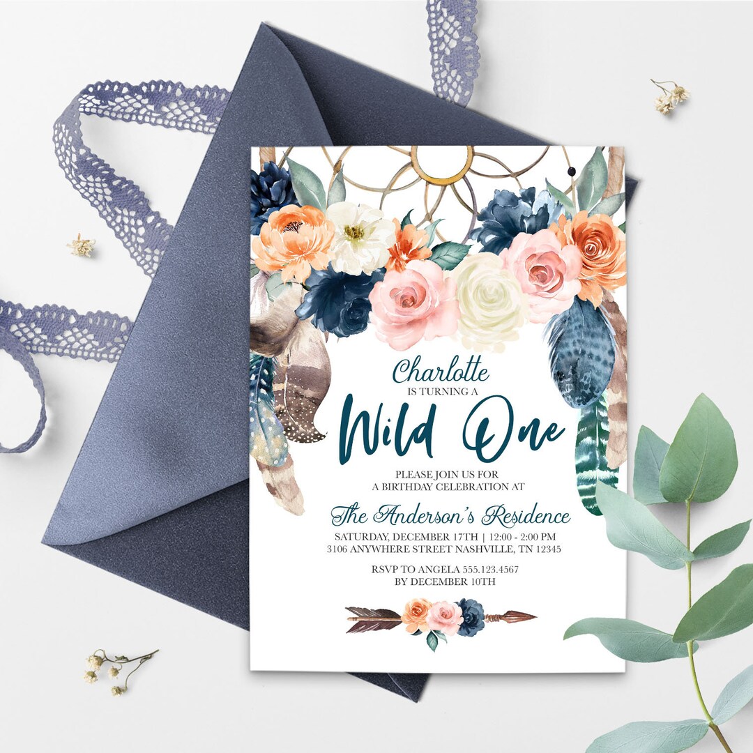 Boho Dreamcatcher Wild One Birthday Invitation (editable Template) - Etsy