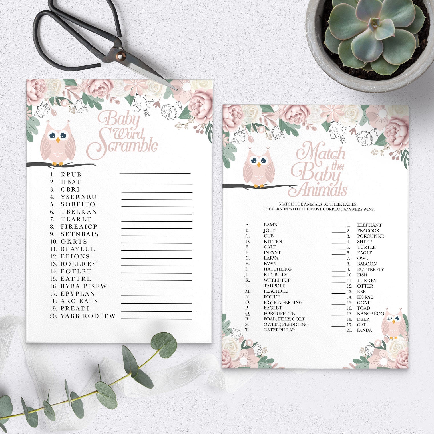 Pink Owl Baby Shower Game Bundle Baby Shower Games Printable - Etsy