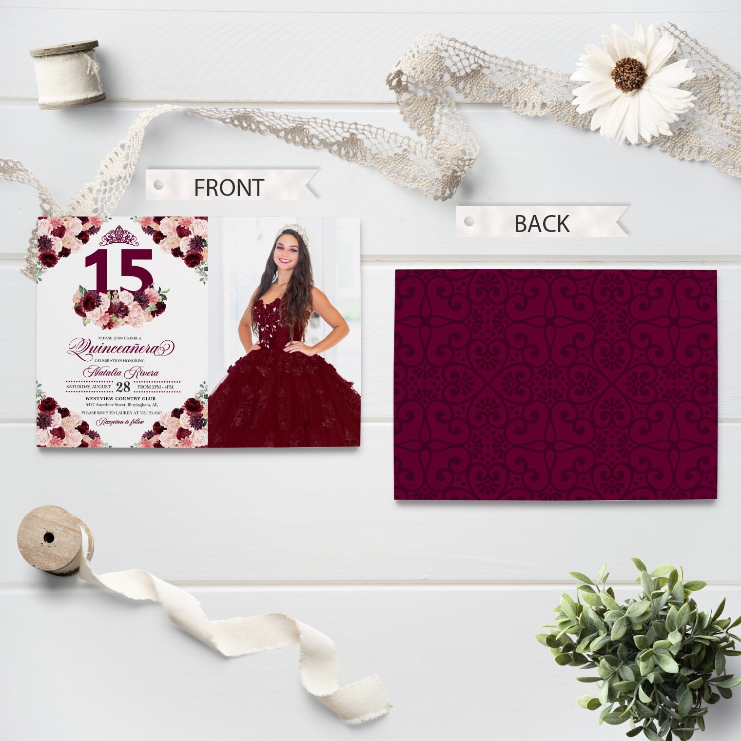 EDITABLE Invitation Elegant Burgundy & Pink Floral - Etsy