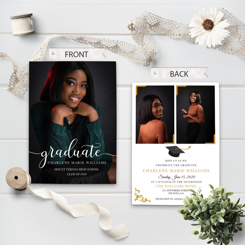 Editable Graduation Photo Card Invitation (corjl Template) - Etsy