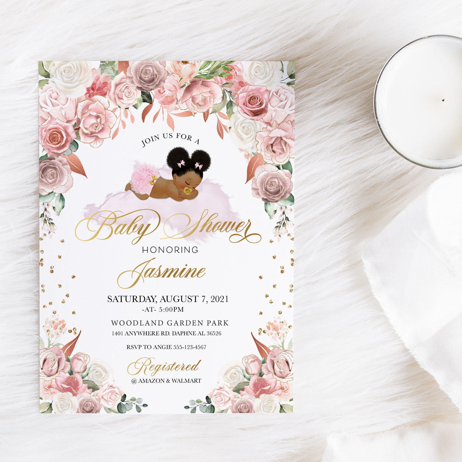 EDITABLE Invitation Cute Pink Floral Sleeping Baby Girl Baby - Etsy