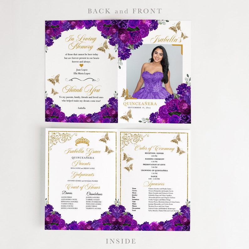 EDITABLE Program Template Elegant Purple & Gold Floral - Etsy