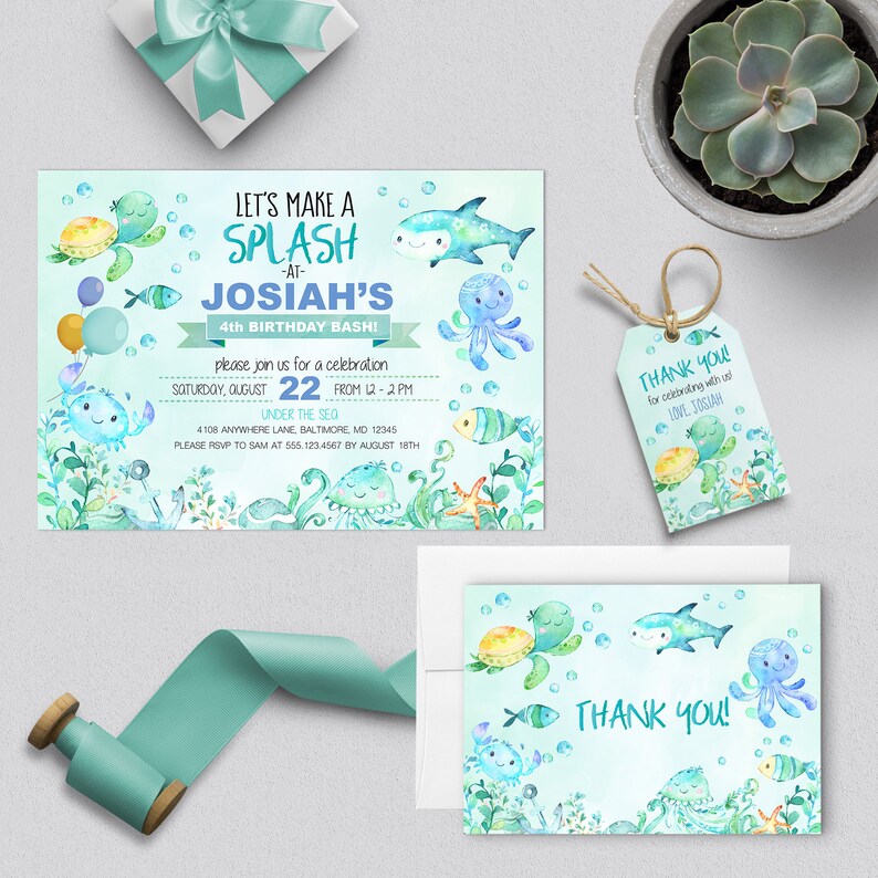 EDITABLE Invitation Splash Birthday Invitation Bundle - Etsy