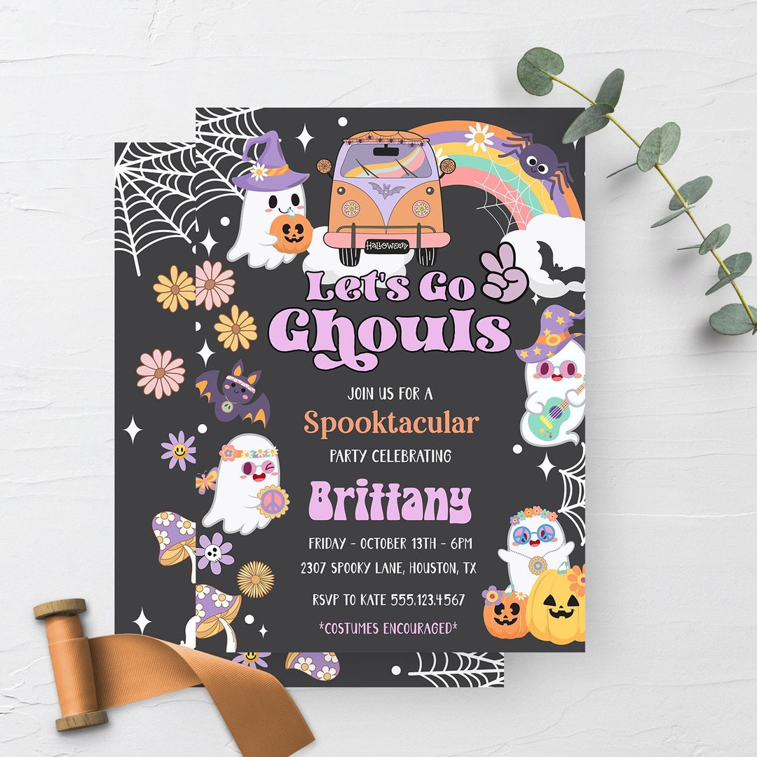 Editable Spooky Halloween Invitation: Hippie Ghouls Party (corjl) - Etsy