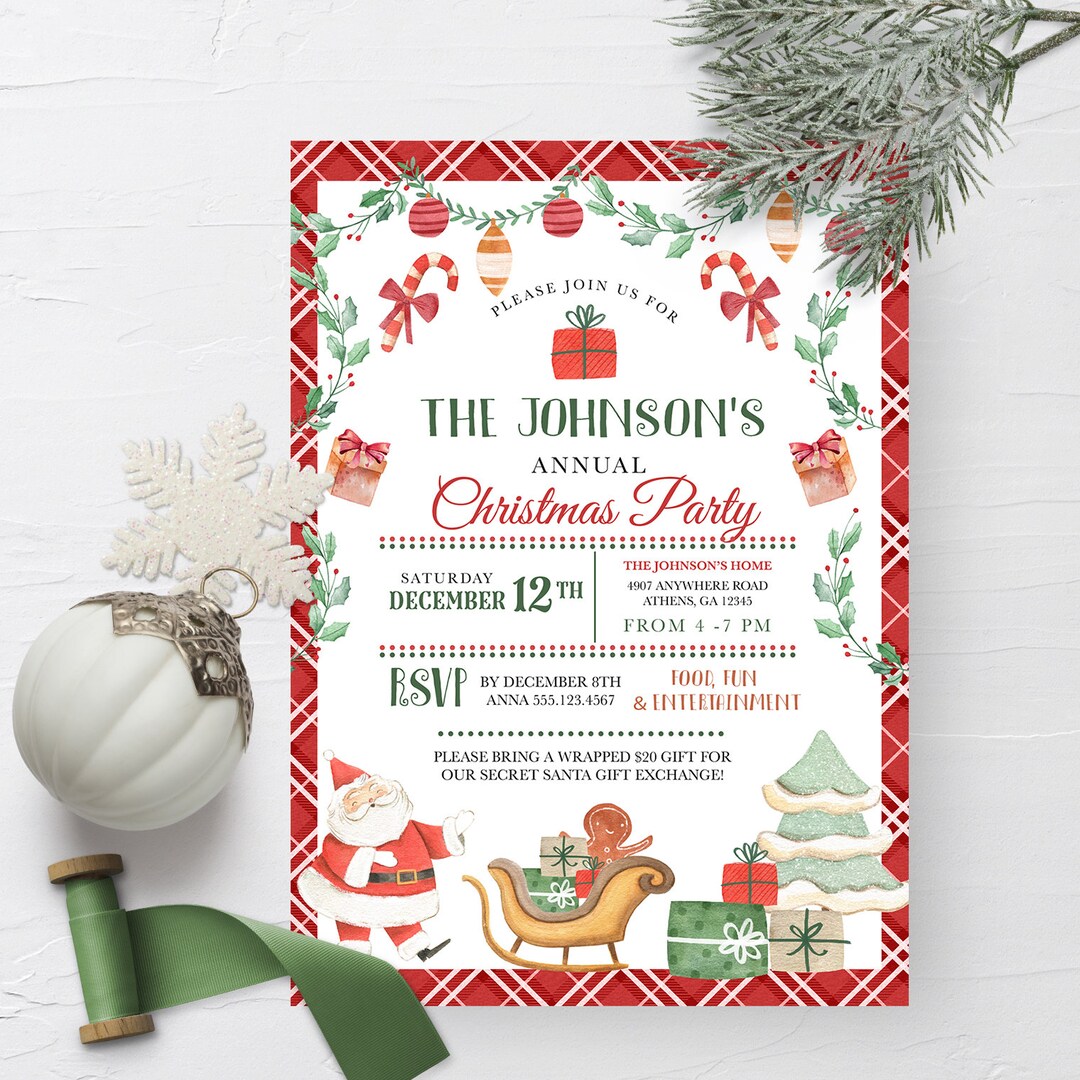 EDITABLE Invitation, Santa Christmas Party Invitation, Holiday Party ...