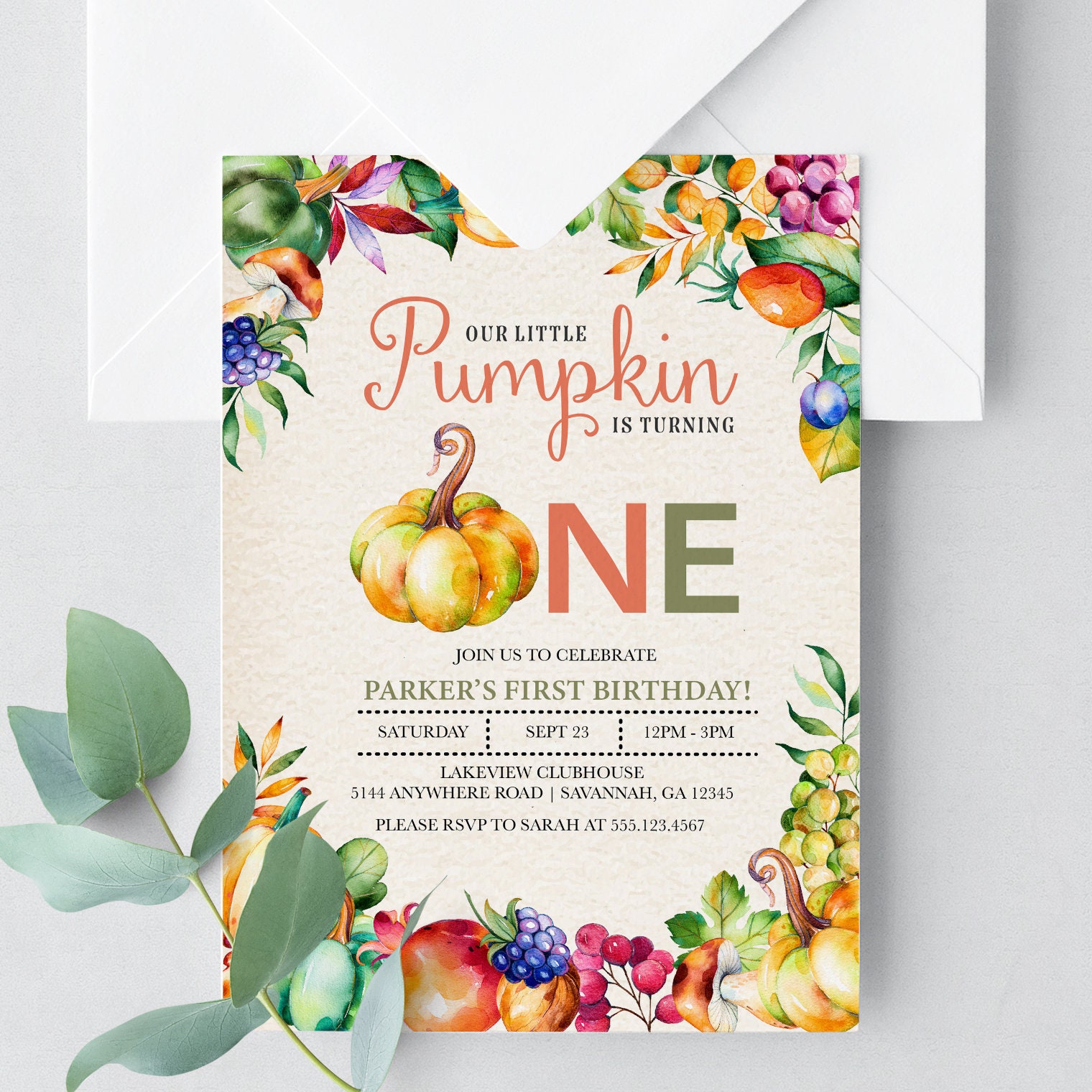 EDITABLE Invitation Fall Pumpkin First Birthday Invitation | Etsy