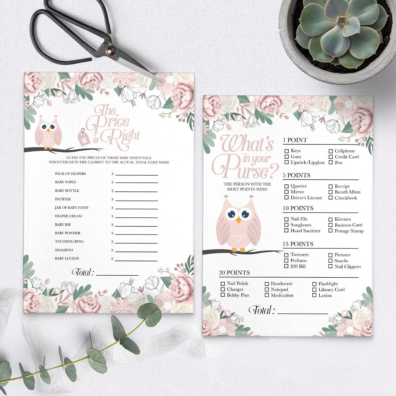 Pink Owl Baby Shower Game Bundle Baby Shower Games Printable - Etsy