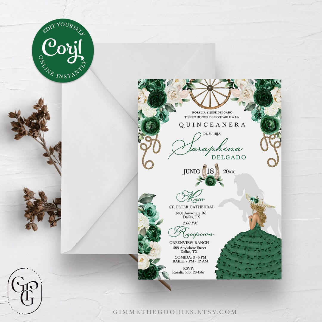 Invitación de quinceañera con botas vaqueras occidentales verdes y ...