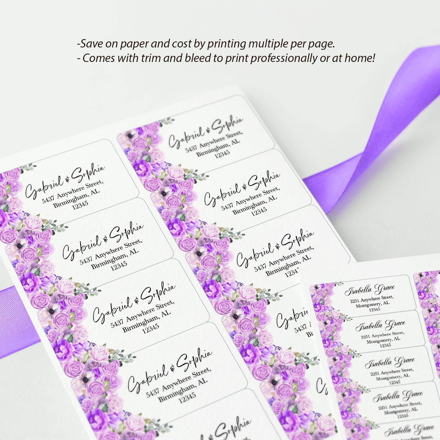 EDITABLE Address Label Elegant Lilac Purple Floral - Etsy