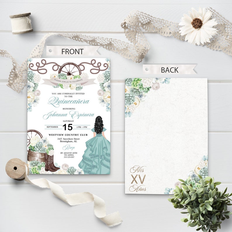 EDITABLE Invitation Cacti Mint Green Charra Quinceanera - Etsy