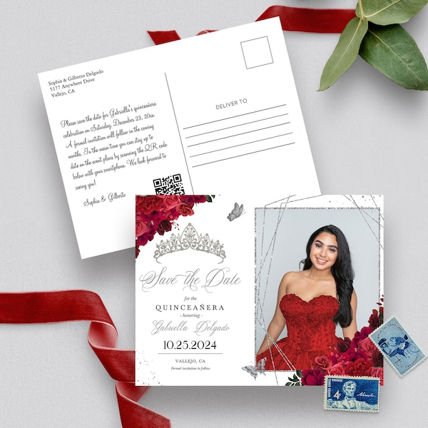 Quinceanera Save Date Red Editable Digital Template Mis Quince - Etsy