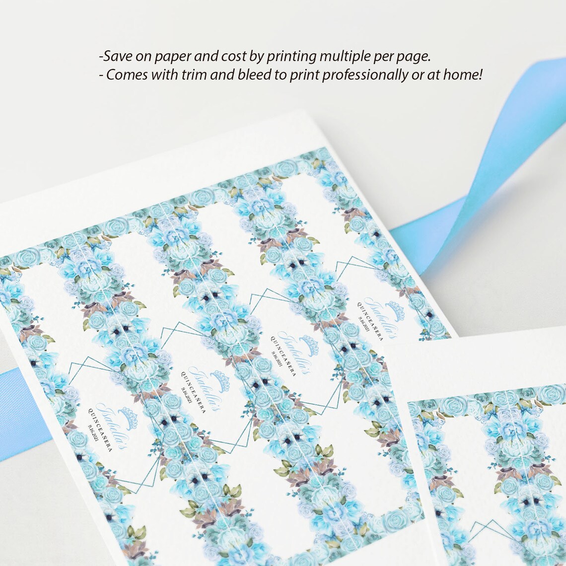 EDITABLE Labels Elegant Sky Blue Floral Quinceanera Water | Etsy