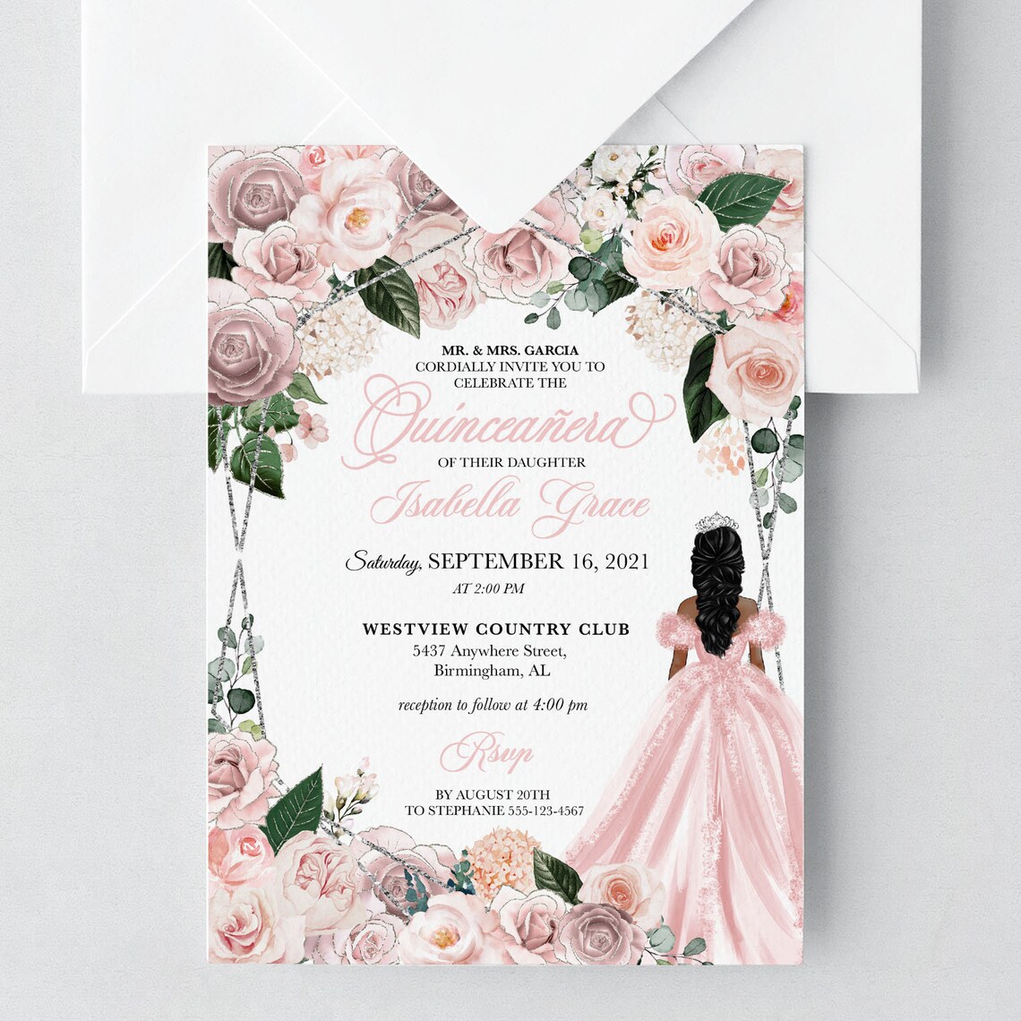 EDITABLE Invitation Elegant Blush Pink and Silver Floral - Etsy