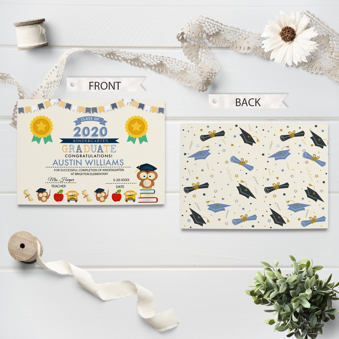 EDITABLE Kindergarten Graduation Certificate, Diploma, Preschool ...