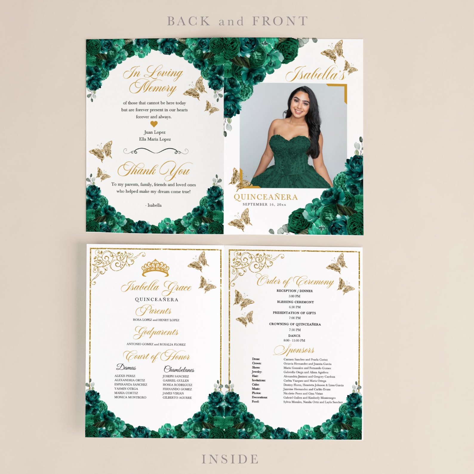 EDITABLE Program Template Elegant Emerald Green & Gold Floral - Etsy
