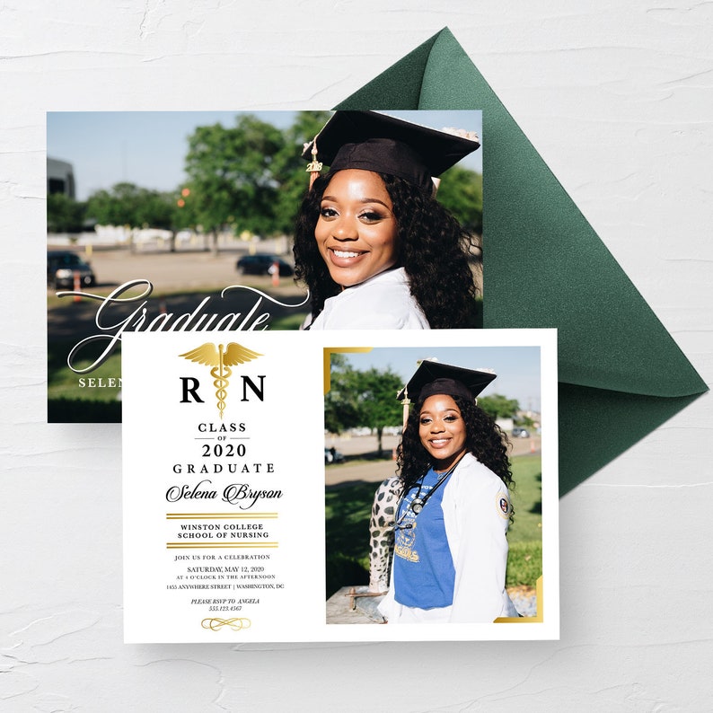 Nurse Graduation Announcement: Photo Card Invitation (EDITABLE Corjl ...