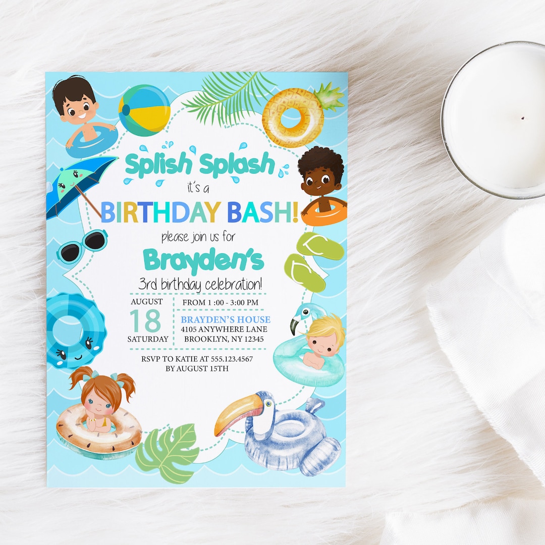 Splish Splash Pool Party Invitation: Editable Birthday Invite (corjl) - Etsy