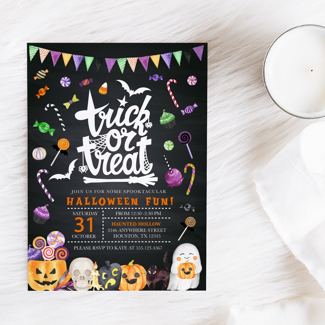 EDITABLE Invitation, Trick or Treat Halloween Invitation, Halloween ...